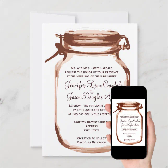 Rustic Country Mason Jar Wedding Invitations | Zazzle