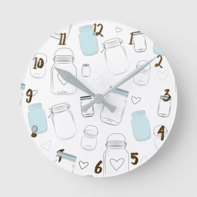 Rustic Country Mason Jars Round Clock | Zazzle
