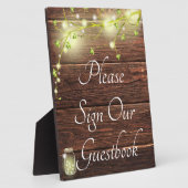 Rustic Country Mason String Lights Guestbook Sign Plaque | Zazzle