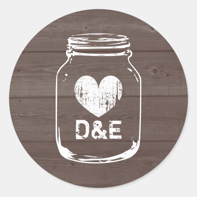 Rustic country monogram mason jar wedding stickers | Zazzle
