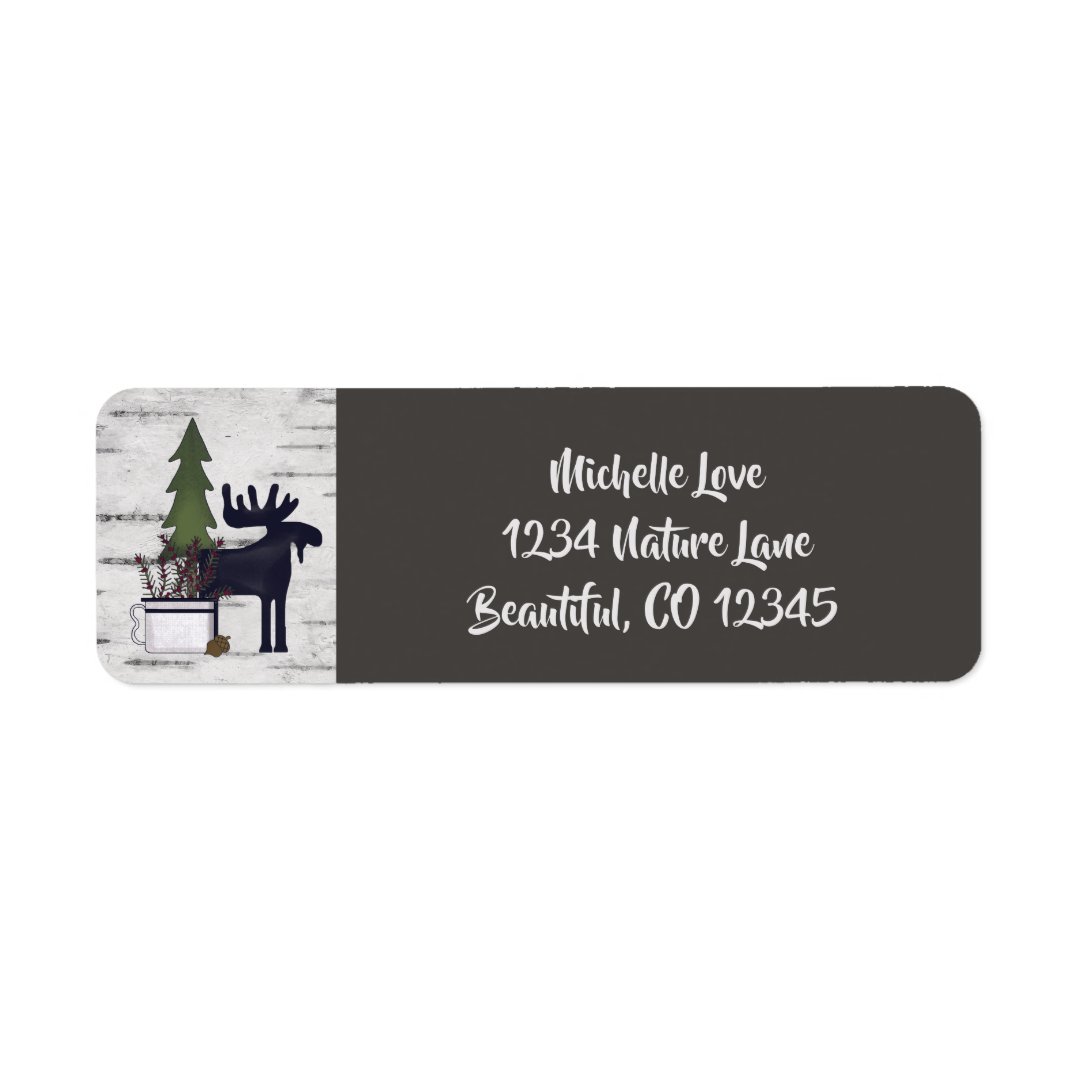Rustic Country Moose on Birch Background Address Label | Zazzle