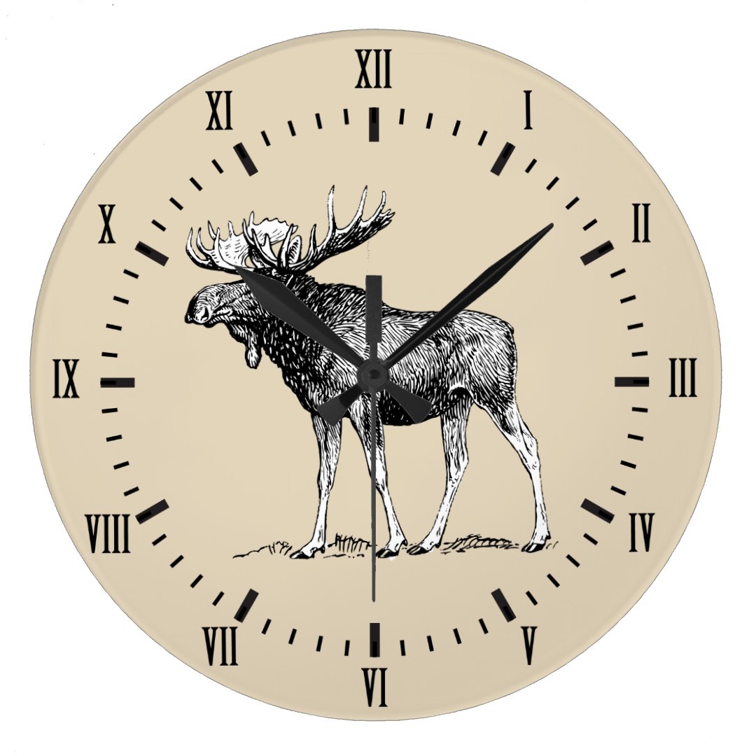 Rustic Country Moose & Taupe Large Clock | Zazzle