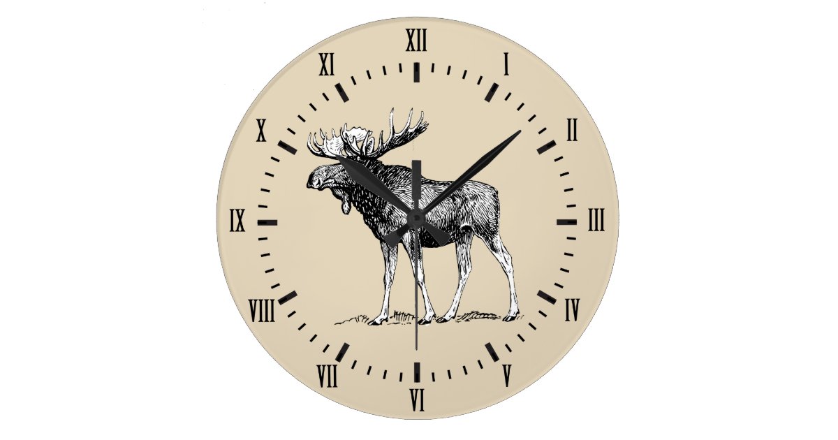 Rustic Country Moose & Taupe Large Clock | Zazzle