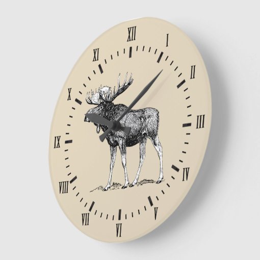 Rustic Country Moose & Taupe Large Clock | Zazzle