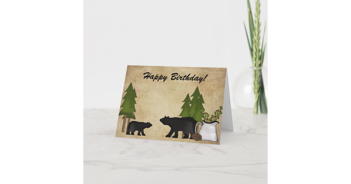 Rustic Country Mountain Bears Happy Birthday Card | Zazzle