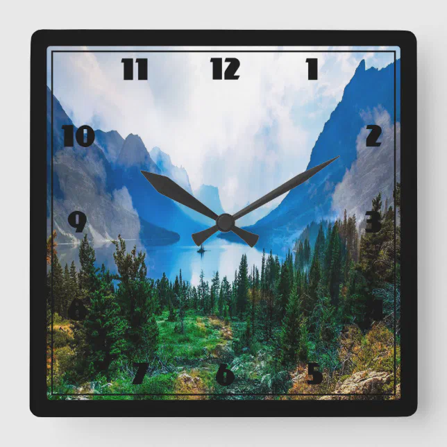 Rustic Country Mountains Scenic Nature Square Wall Clock | Zazzle