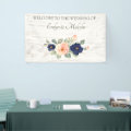 Rustic Country Navy Blue and Peach Floral Wedding Banner | Zazzle