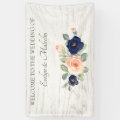 Rustic Country Navy Blue and Peach Floral Wedding Banner | Zazzle