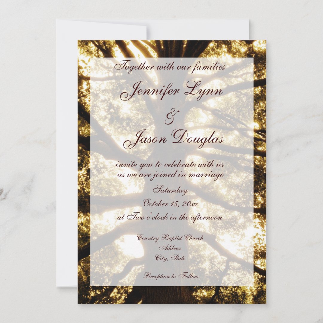Rustic Country Oak Tree Wedding Invitations | Zazzle