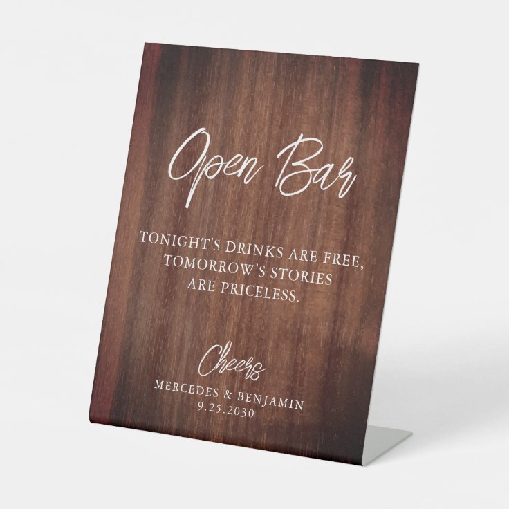 Rustic Country Open Bar Personalized Wedding Pedestal Sign | Zazzle