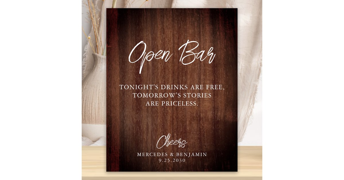 Rustic Country Open Bar Personalized Wedding Poster | Zazzle
