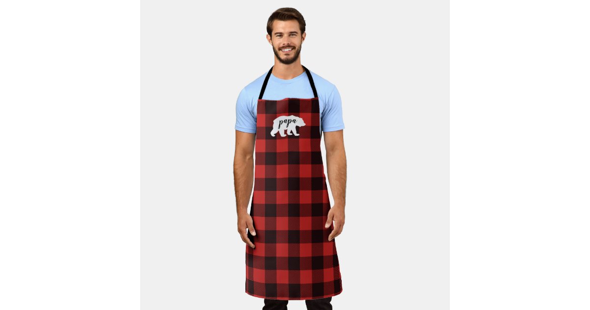Rustic Country Papa Bear Red & Black Plaid Apron | Zazzle
