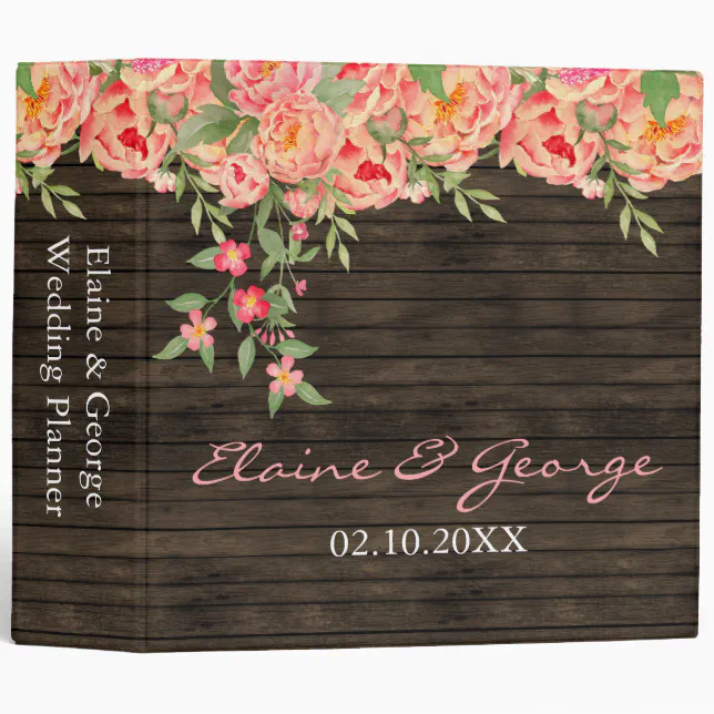 Rustic Country Peony Barn Wood Wedding Binder | Zazzle