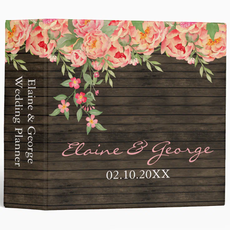 Rustic Country Peony Barn Wood Wedding Binder | Zazzle
