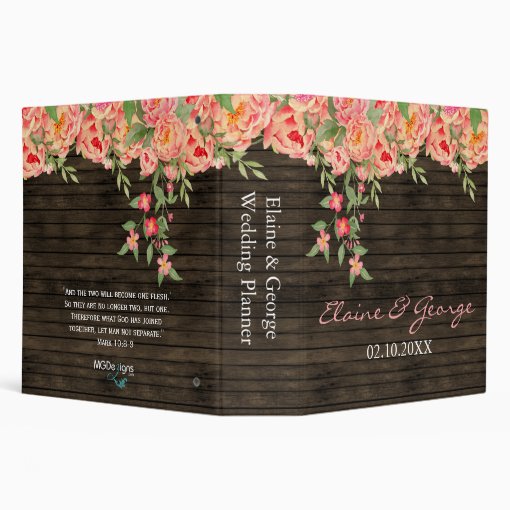 Rustic Country Peony Barn Wood Wedding Binder | Zazzle