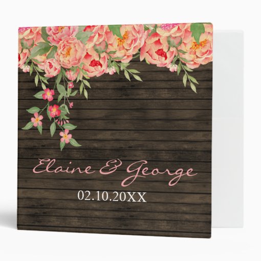 Rustic Country Peony Barn Wood Wedding Binder | Zazzle