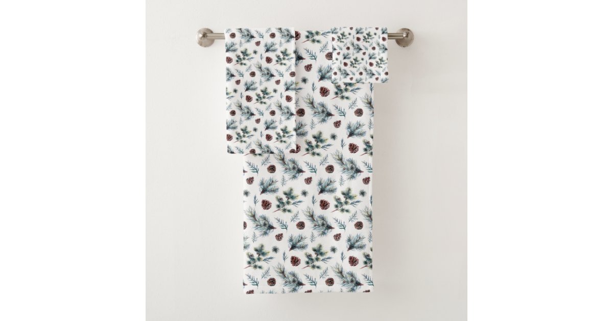 Rustic Country Pine Cones and Pine Branches | Bath Towel Set | Zazzle