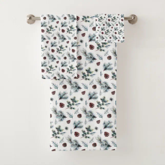 Rustic Country Pine Cones and Pine Branches | Bath Towel Set | Zazzle