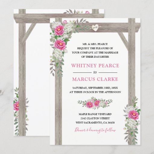 Rustic Country Pink Floral Arch Formal Wedding Invitation | Zazzle