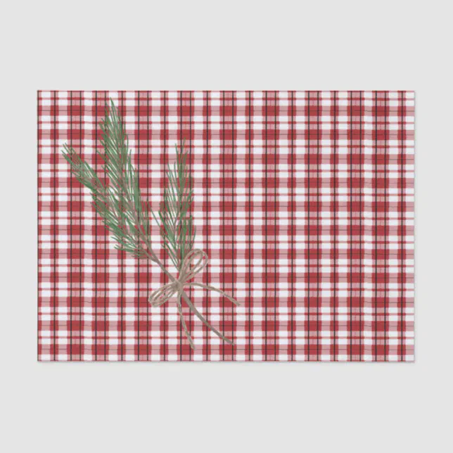 Rustic Country Plaid with Evergreen Sprig Tissue Paper | Zazzle