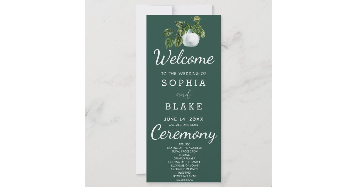 Rustic Country Plant Leaves Green Wedding Program | Zazzle