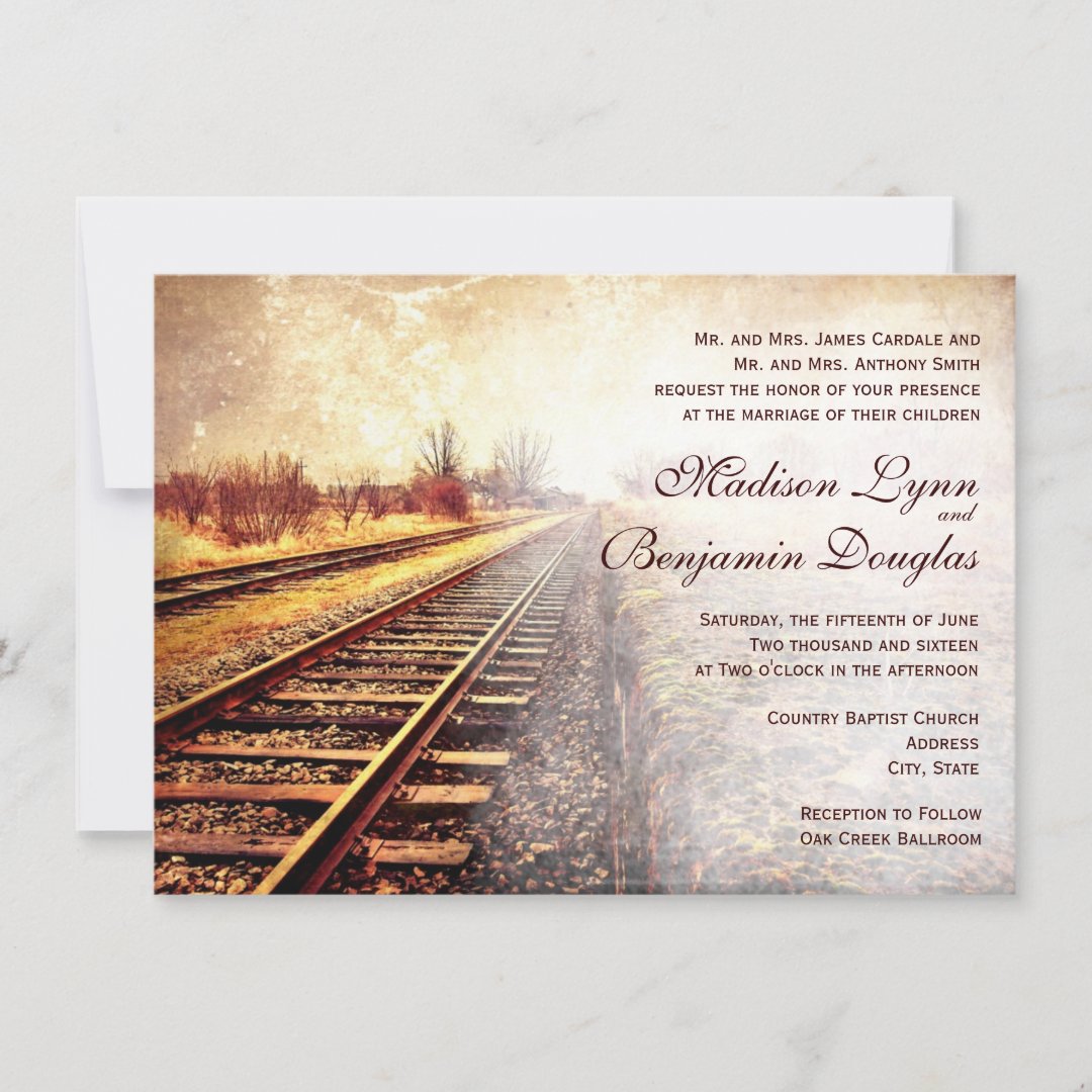 Rustic Country Railroad Tracks Wedding Invitations | Zazzle