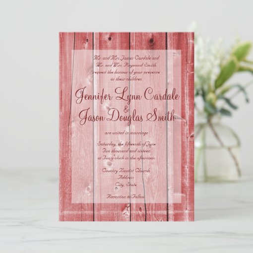Rustic Country Red Barn Wood Wedding Invitations | Zazzle