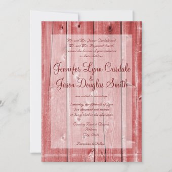 Rustic Country Red Barn Wood Wedding Invitations | Zazzle