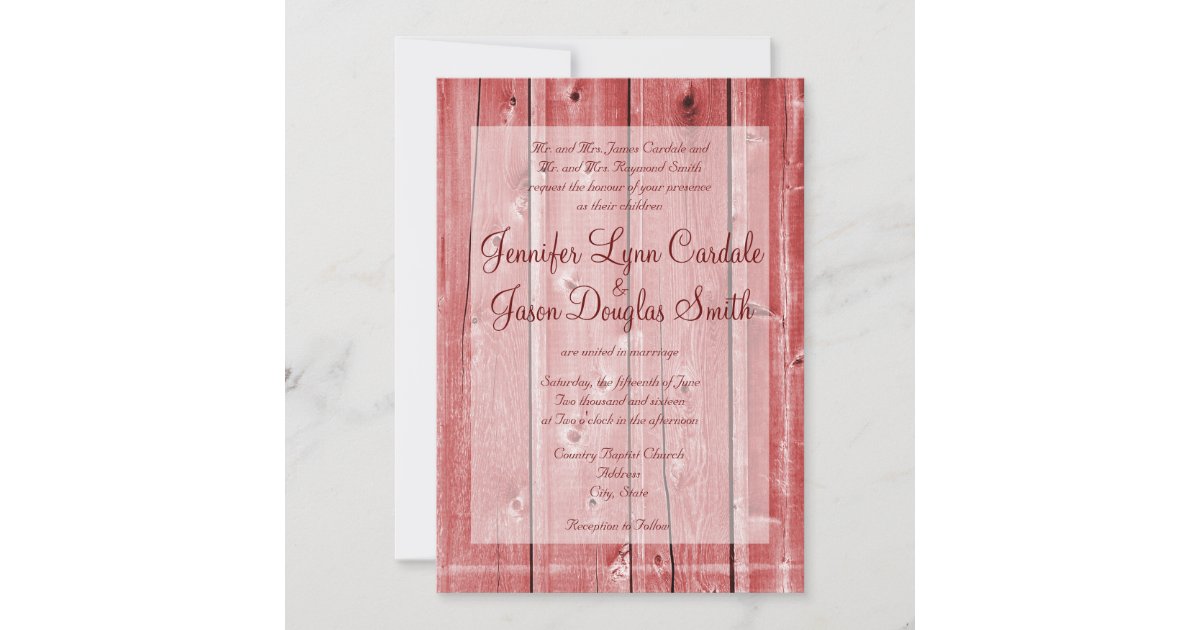 Rustic Country Red Barn Wood Wedding Invitations | Zazzle