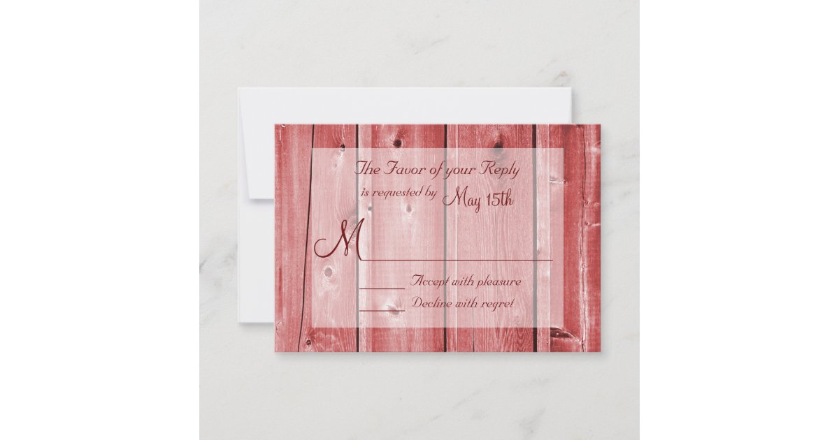 Rustic Country Red Barn Wood Wedding RSVP Cards | Zazzle