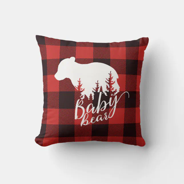Rustic Country Red & Black Flannel Baby Bear Throw Pillow | Zazzle