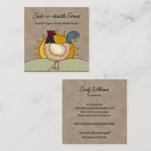 Rustic Country Rooster Chicken Farm Fresh Eggs Square Business Card ...