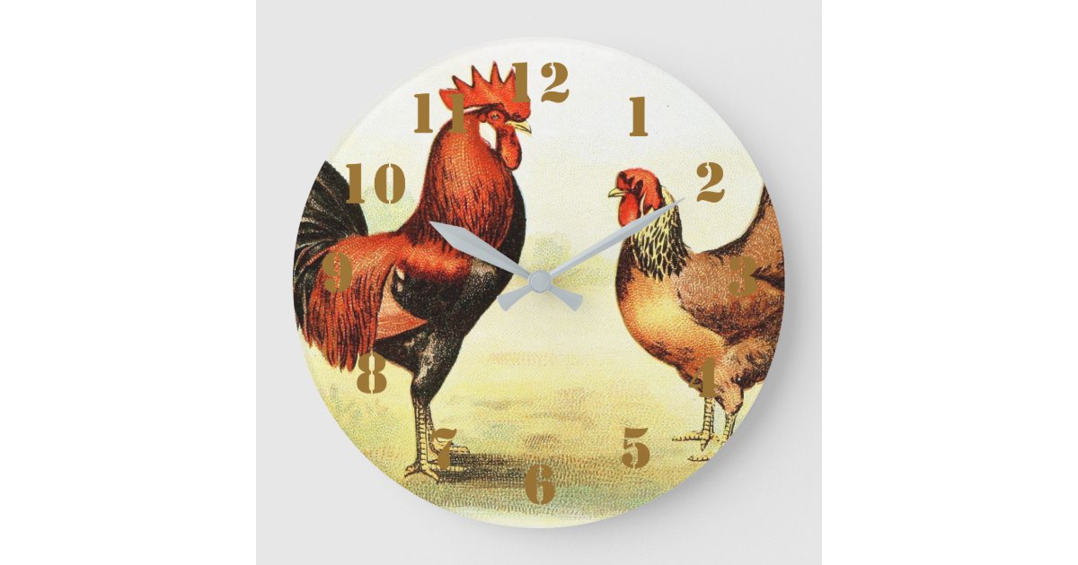 Rustic Country Rooster Elegant Large Clock | Zazzle