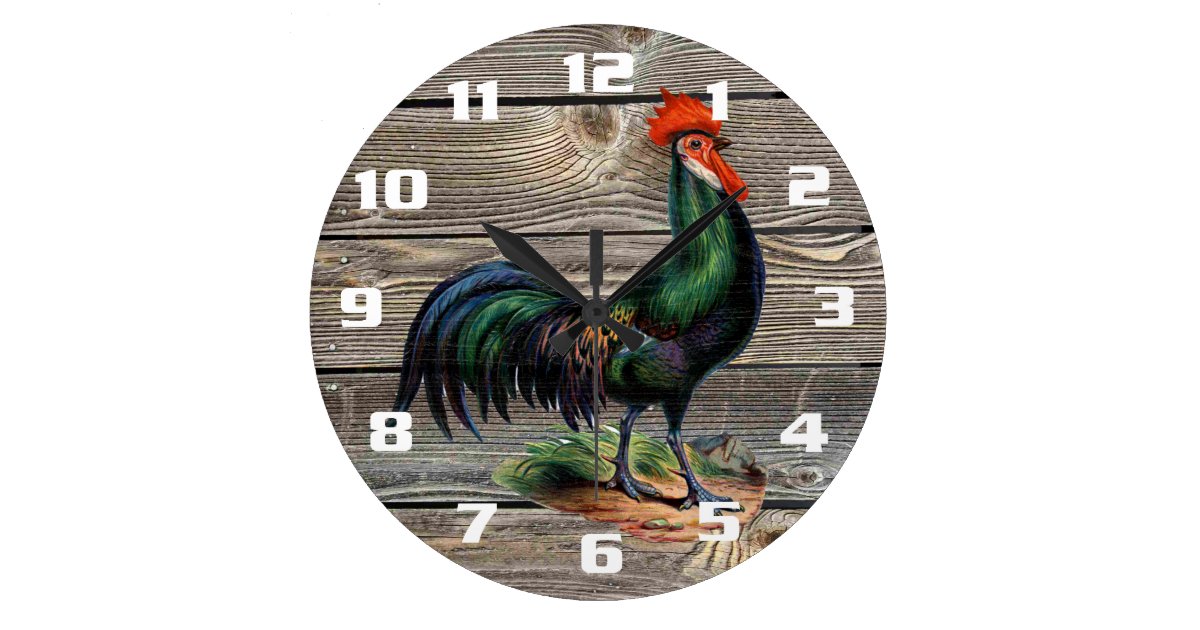 Rustic Country Rooster Kitchen Large Clock | Zazzle.com