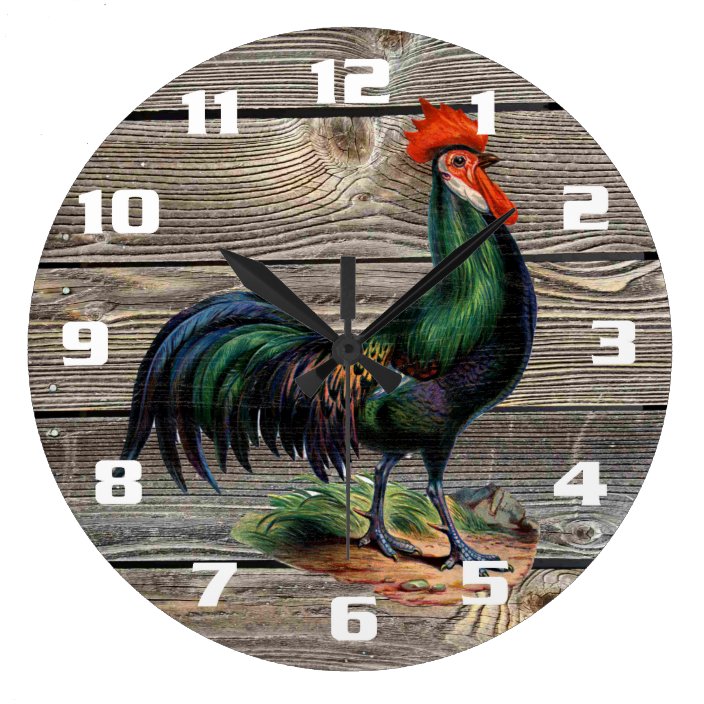Rustic Country Rooster Kitchen Large Clock | Zazzle.com