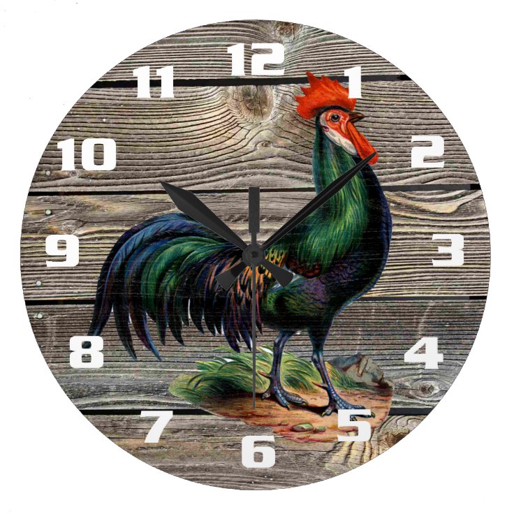 Rustic Country Rooster Kitchen Large Clock | Zazzle