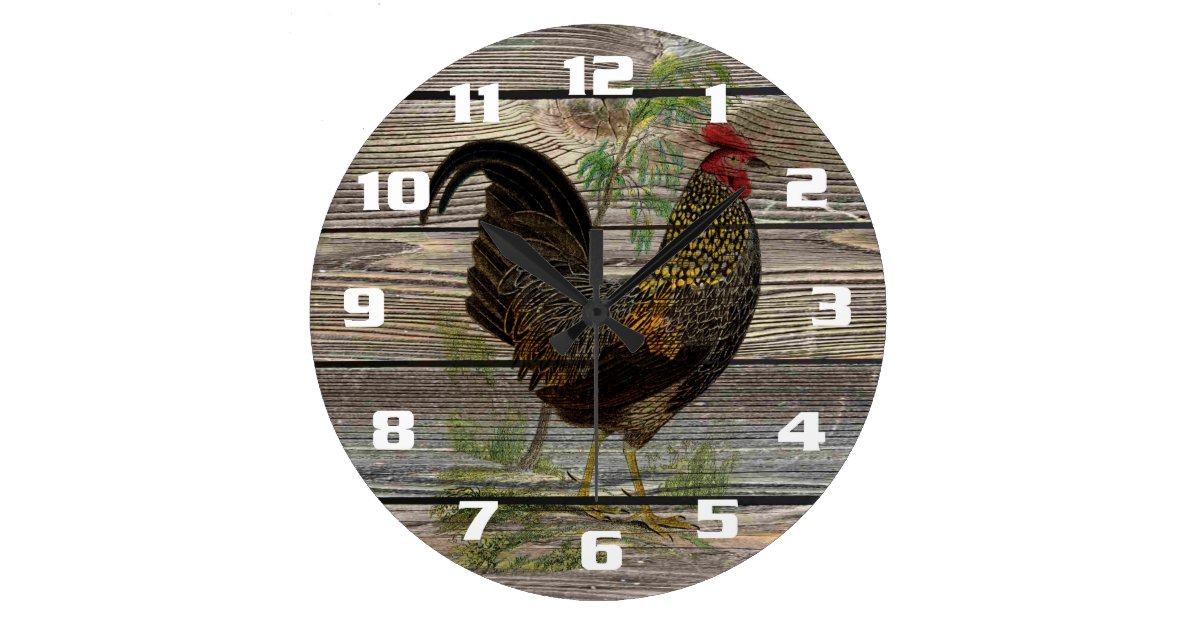 Rustic Country Rooster Kitchen Large Clock | Zazzle.com