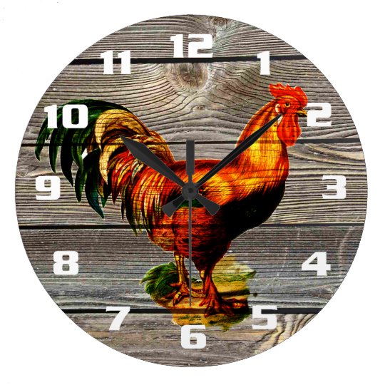 Rustic Country Rooster Kitchen Large Clock | Zazzle.com