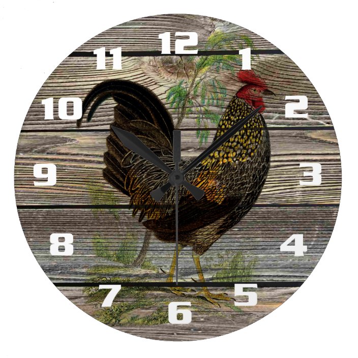 Rustic Country Rooster Kitchen Large Clock | Zazzle.com