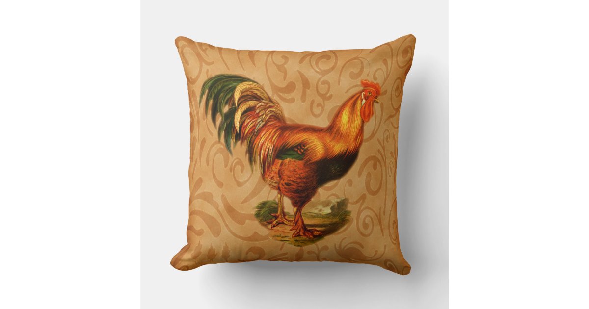 Rustic Country Rooster Ornate Throw Pillow | Zazzle