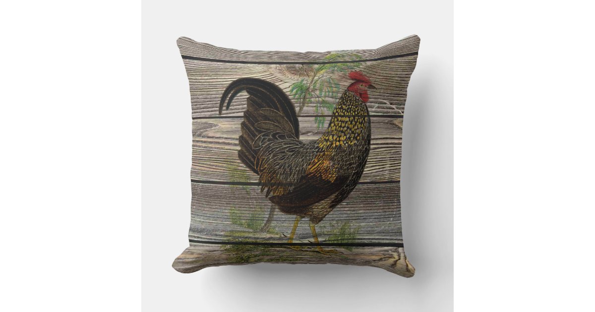 Rustic Country Rooster Throw Pillow | Zazzle