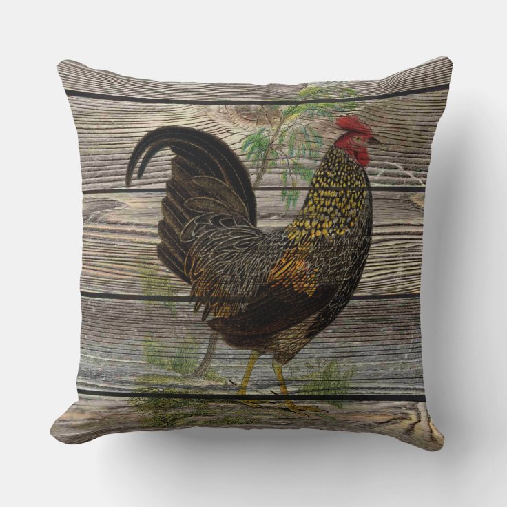 Rustic Country Rooster Throw Pillow | Zazzle