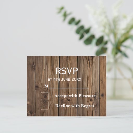 Rustic Country RSVP card wedding lace wood | Zazzle