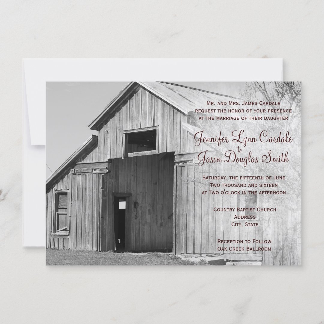 Rustic Country Rural Barn Wedding Invitations | Zazzle