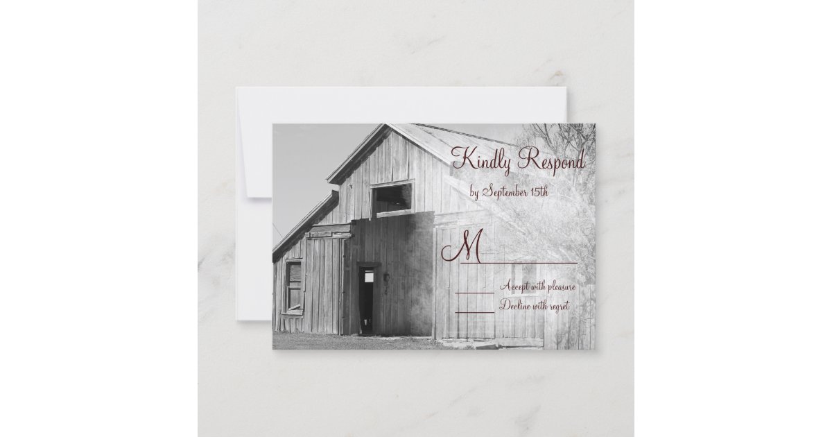 Rustic Country Rural Barn Wedding RSVP Cards | Zazzle