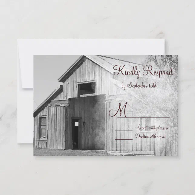 Rustic Country Rural Barn Wedding RSVP Cards | Zazzle