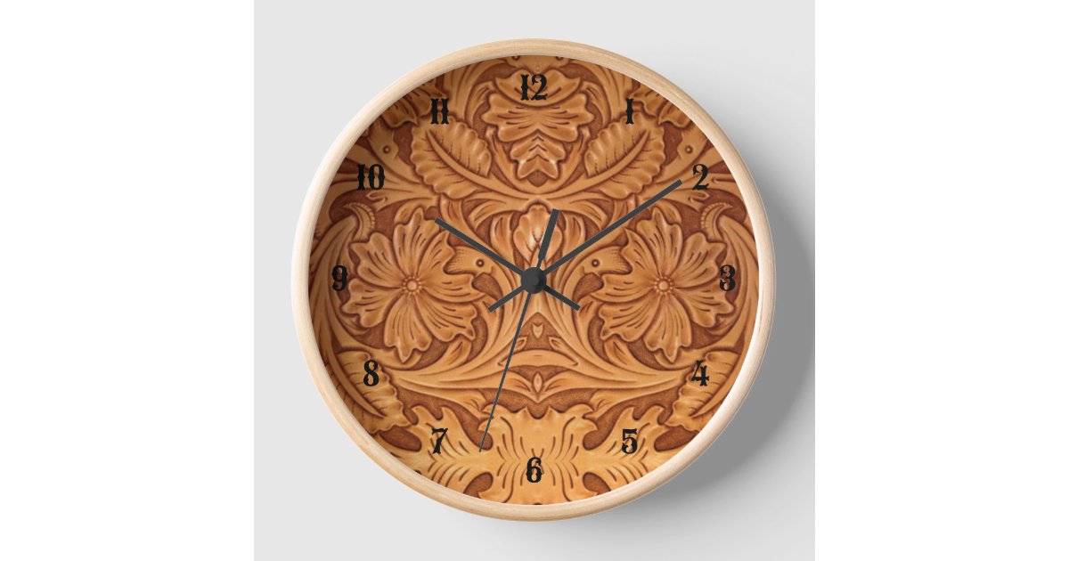 Rustic country southwest style western leather wall clock | Zazzle