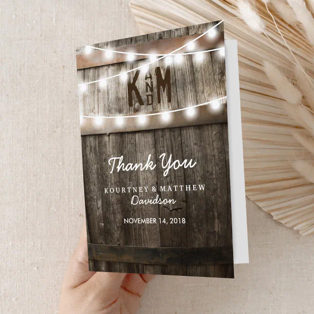 Rustic Country String Lights Thank You Card | Zazzle