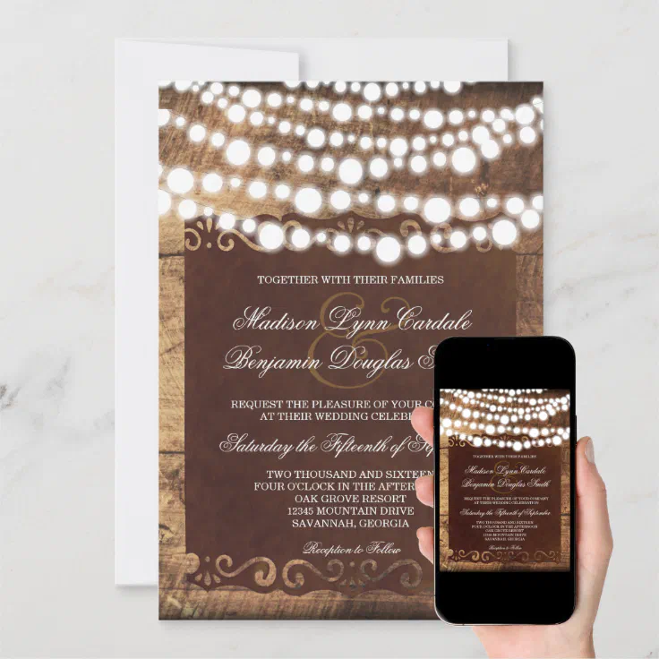 Rustic Country String Lights Wedding Invitations | Zazzle