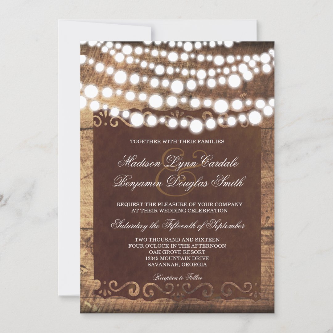 Rustic Country String Lights Wedding Invitations | Zazzle